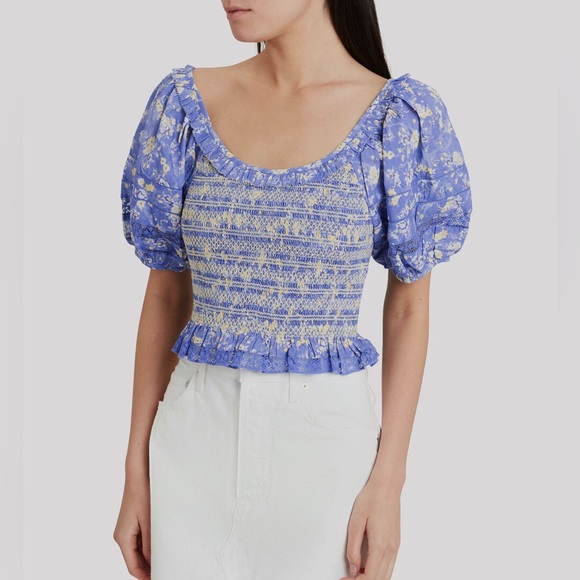 LoveShackFancy | Tops | Loveshackfancy Molly Blue Floral Smocked Puff ...